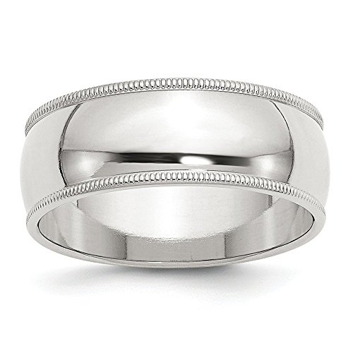 Forever Flawless Jewelry 8mm High Polish Finish Half Round Domed Milgrain Sterling Silver Wedding Band - Size 11.5