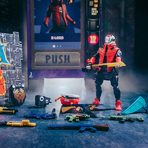 Fortnite Vending Machine, Features 4 Inch X-Lord Action Figure, Includes 9 Weapons, 4 Back Bling, and 4 Building Material Pieces
