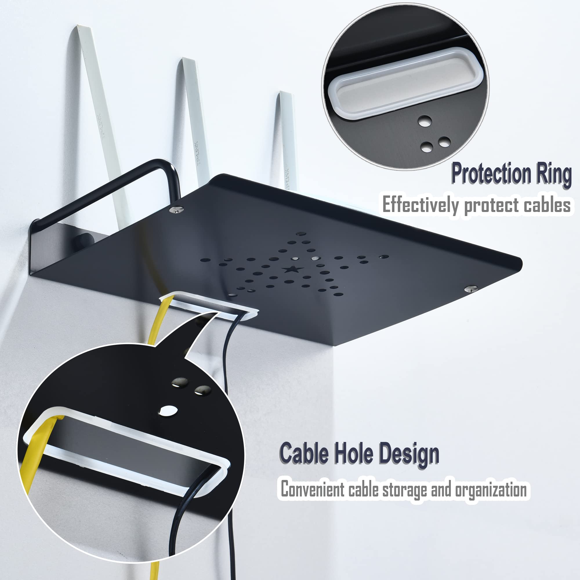 Floating Entertainment Center Shelves Wall Mounted Small Projector Shelf Metal Router Rack AV Shelf Under The TV for Cable Boxes, DVD Player, Games Consoles, TV Box (Storage Size:10.27"x8.07")