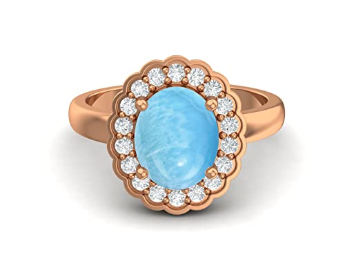 MOONEYE 10x8mm Oval Shape Natural Larimar Solitaire Engagement 925 Sterling Silver Birthstone Promise Ring (Rose Gold Vermeil, 9)