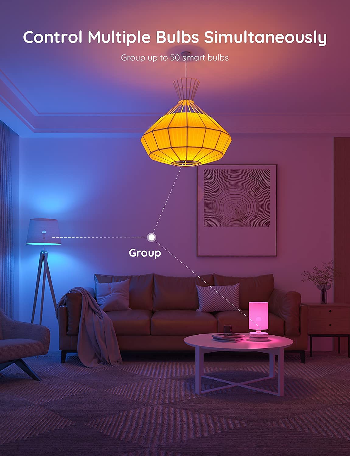 Govee Smart Light Bulbs, Dimmable RGBWW Color Changing Light Bulbs, Work with Alexa & Google Assistant, No Hub Required RGB Light Bulbs, 9W 60W Equivalent A19 LED Bulbs for Bedroom Living Room, 4 Pack