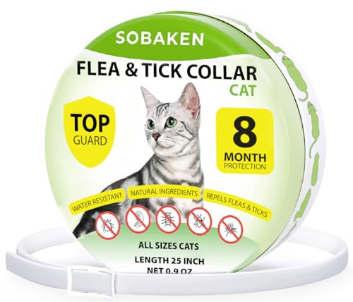 SOBAKEN Flea Collar for Cats, Flea and Tick Prevention for Cats, Natural Cat Flea Collar, One Size Fits All, 13 inch 8 Month Protection - 1 Pack