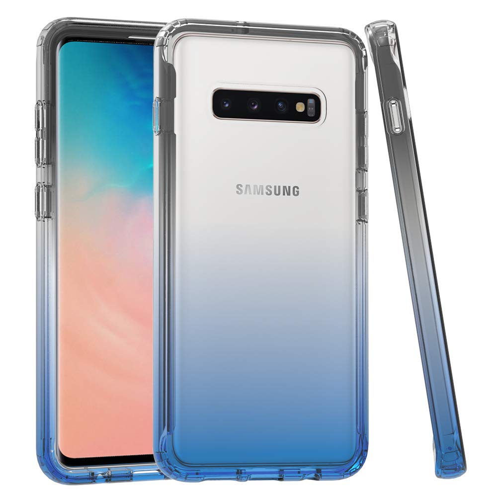 Galaxy S10+ Clear Case, Galaxy S10+ Slim TPU Case, Dual Layer Armor Defender Case Full-Body Transparent Clear Heavy Duty Shock Resistant Hybrid Rugged Cover for Samsung Galaxy S10 Plus- Black Blue