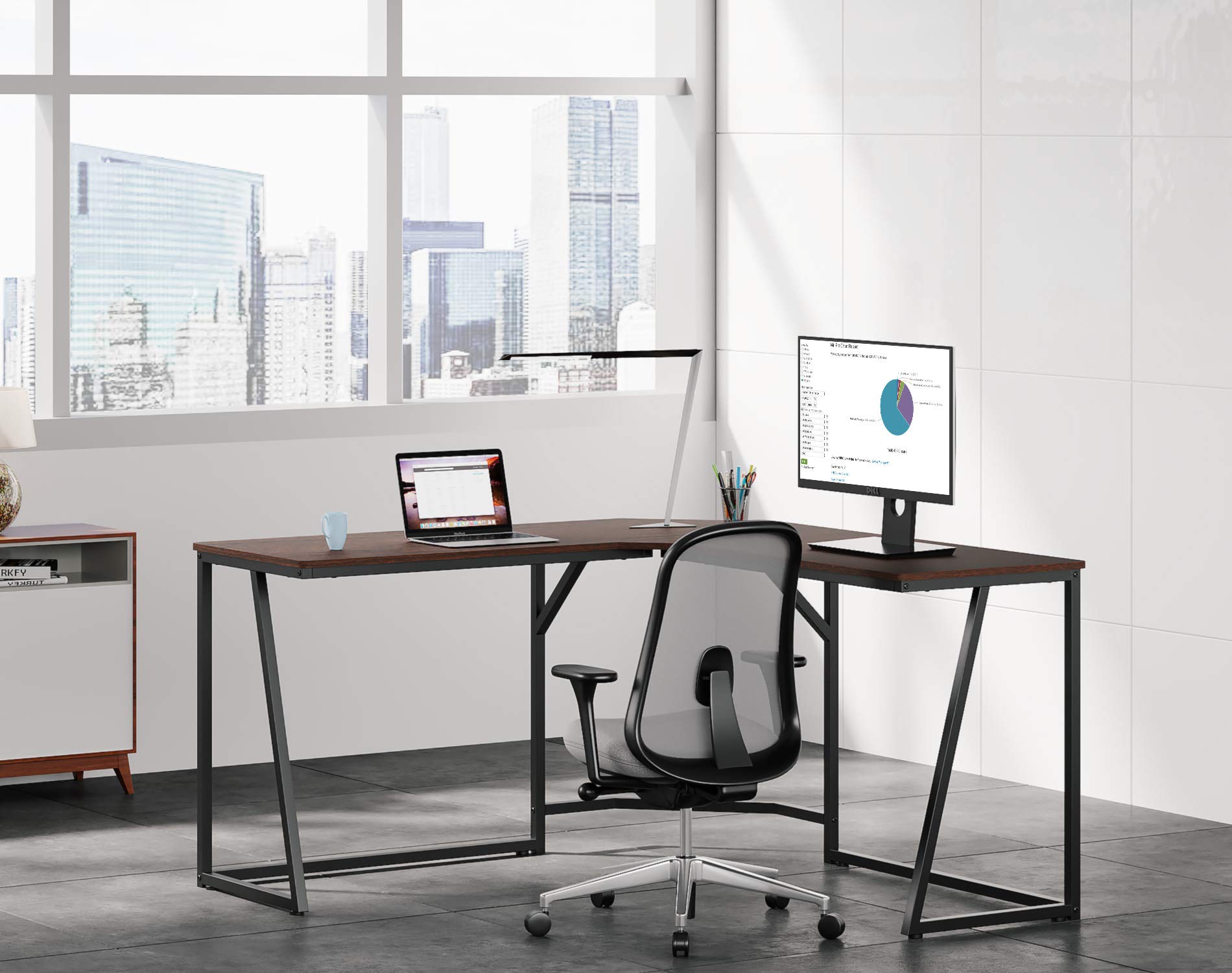 FITUEYES L-Shaped Office Desk,54.9" Corner Gaming Table,Writing Workstation for Small Space,Retro Brown