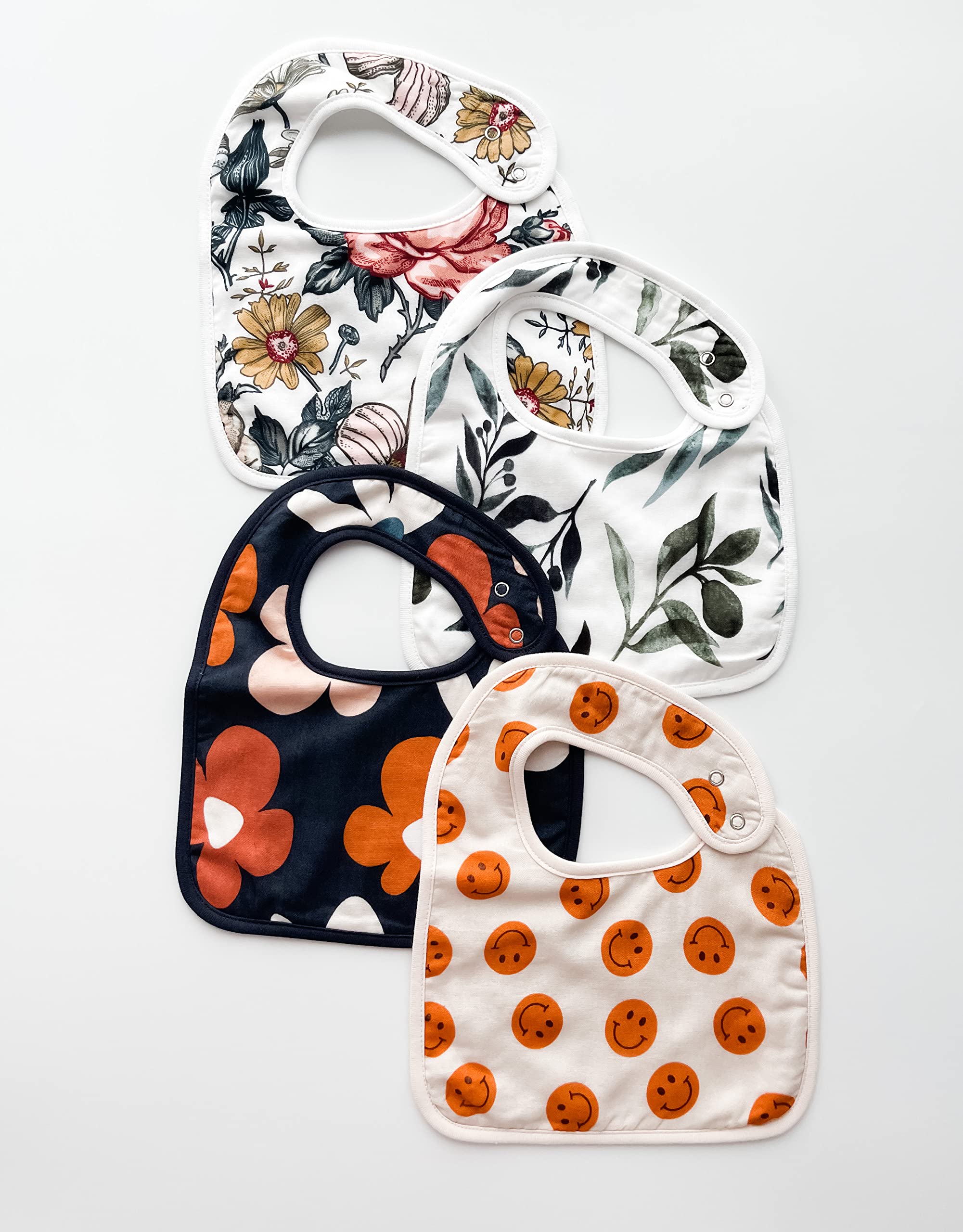 Milkmaid Goods Bamboo Baby Bibs, Gender Neutral Adjustable Snap Bib for Boys and Girls, Soft & Absorbent Drooling Pad for Teething, Machine Washable (Hattie, Bib)