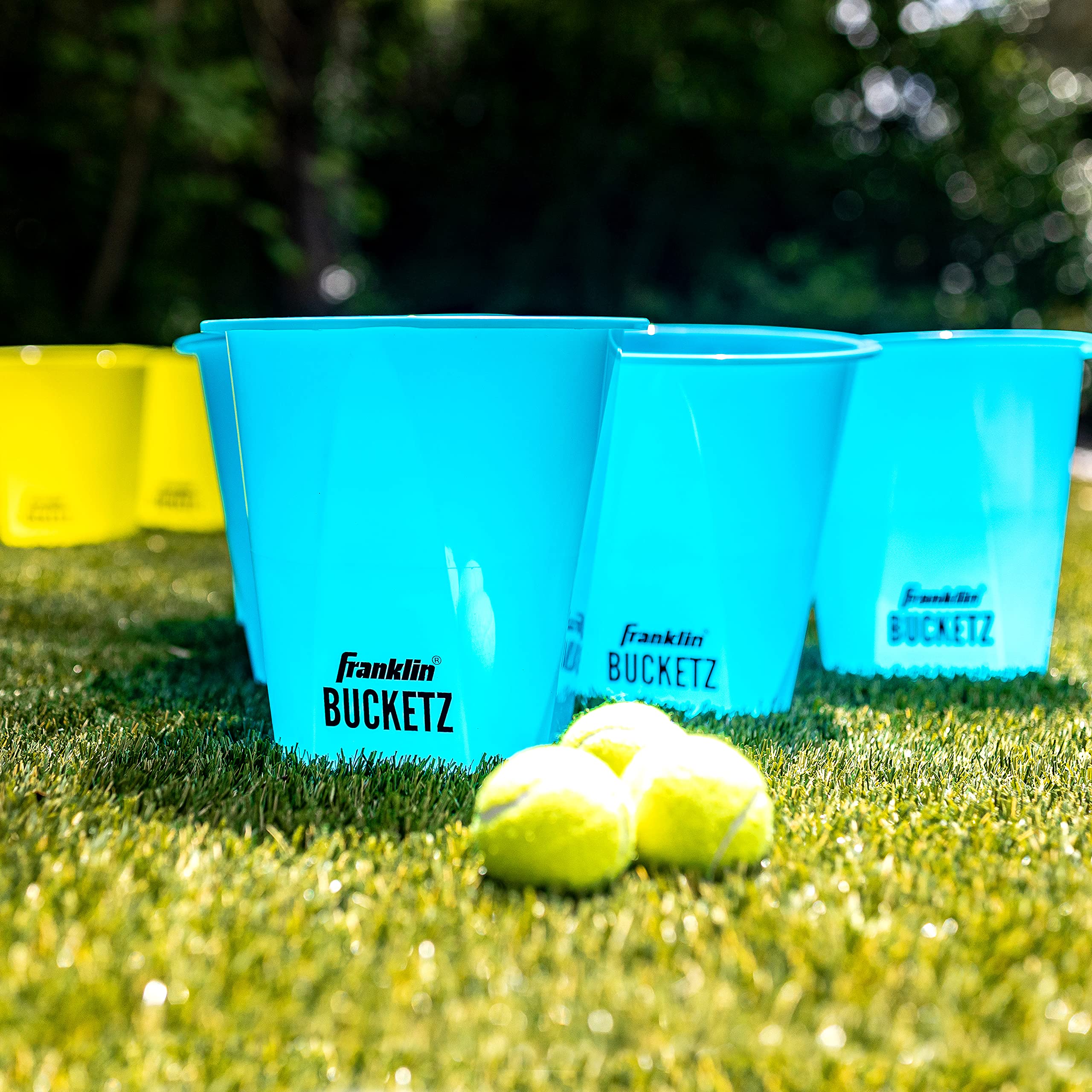 Franklin Sports Bucketz Pong Game β Perfect Tailgate Game and Beach Game β Pong Set Includes 12 Buckets, 3 Balls, and a Carry Case