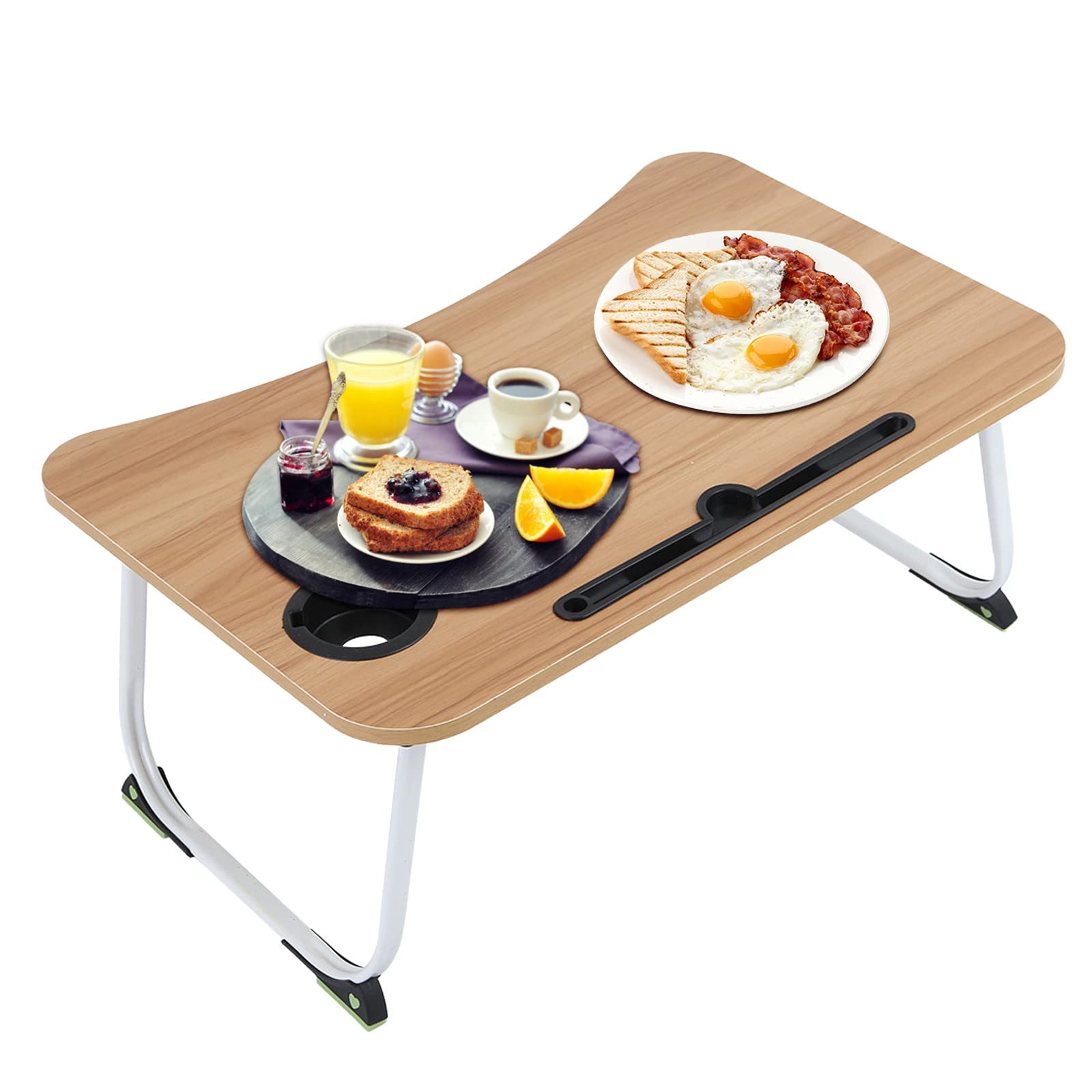 Folding Lap Desk, 23.6 Inch Portable Laptop Bed Desk Lap Desk with Cup Holder, for Working Reading Writing, Eating for Bed Sofa Couch Floor (Brown)