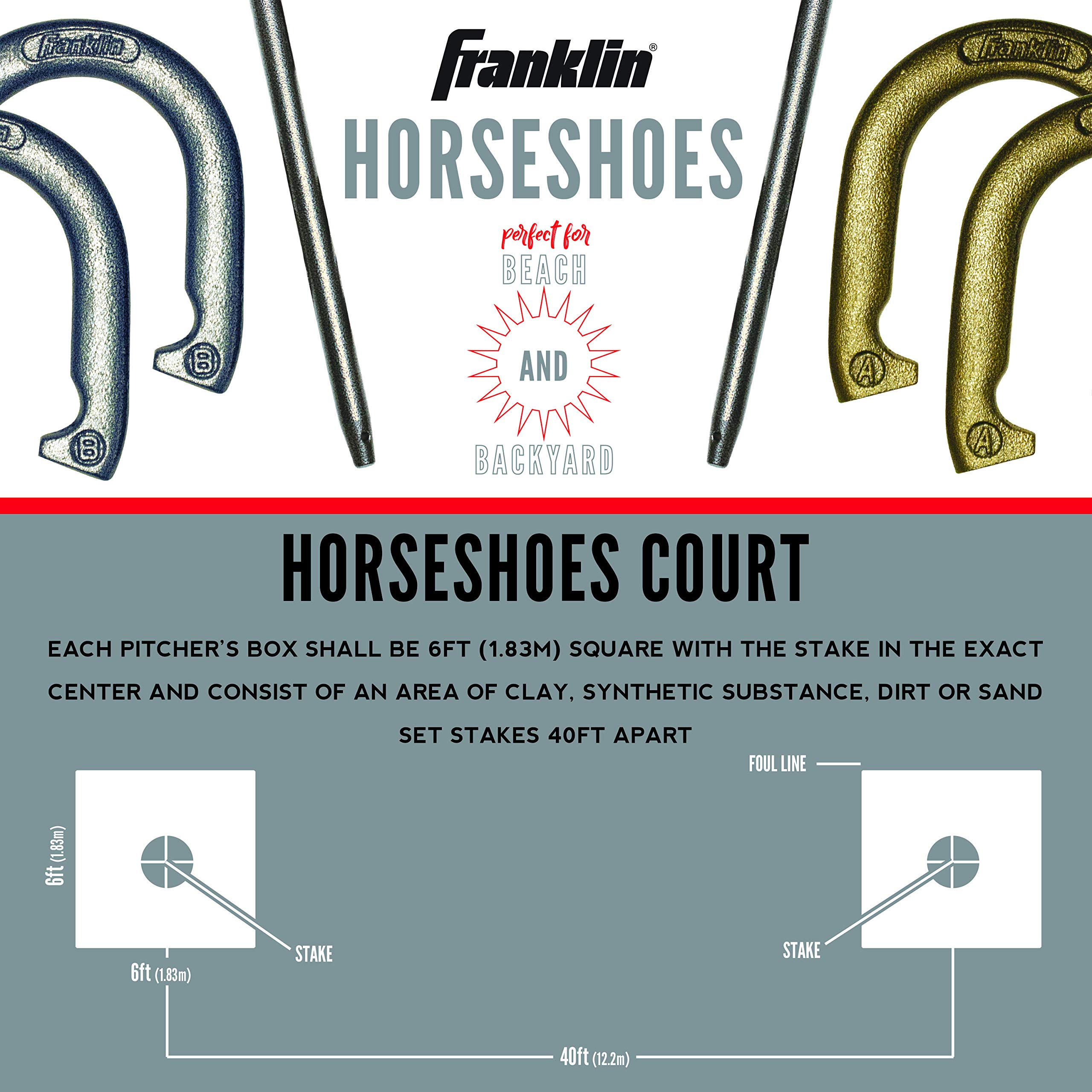 Franklin Sports Horseshoes Sets - Includes 4 Horseshoes and 2 Stakes - Official Weight Horseshoes and Stakes - All Weather Durable Sets - Starter