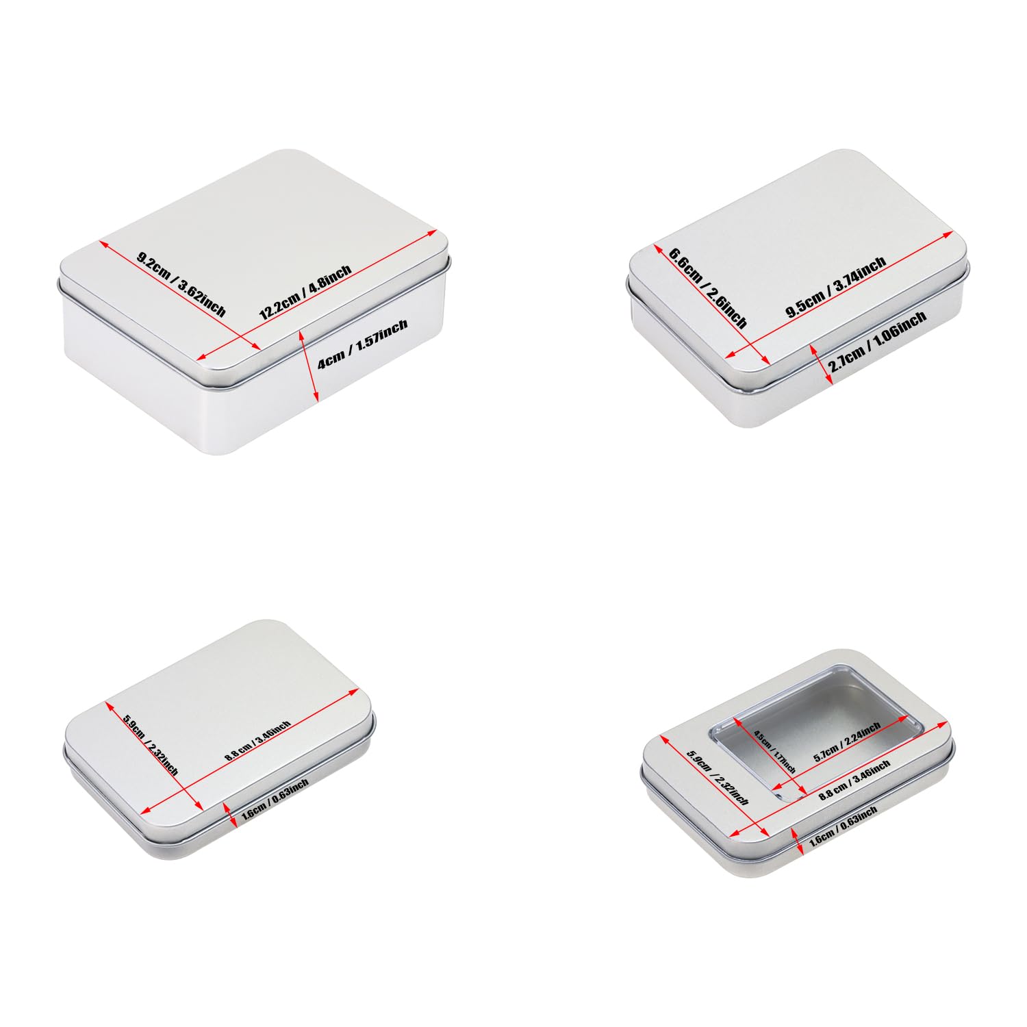 Tupalizy 4PCS Small Storage Containers Metal Tin Box with Lids for Organizing Candy Beads Paper Clips Nuts Bolts Craft Projects Candles Gifts Balms Keys Clear Rectangular Case Organizer Kits, 4 Styles