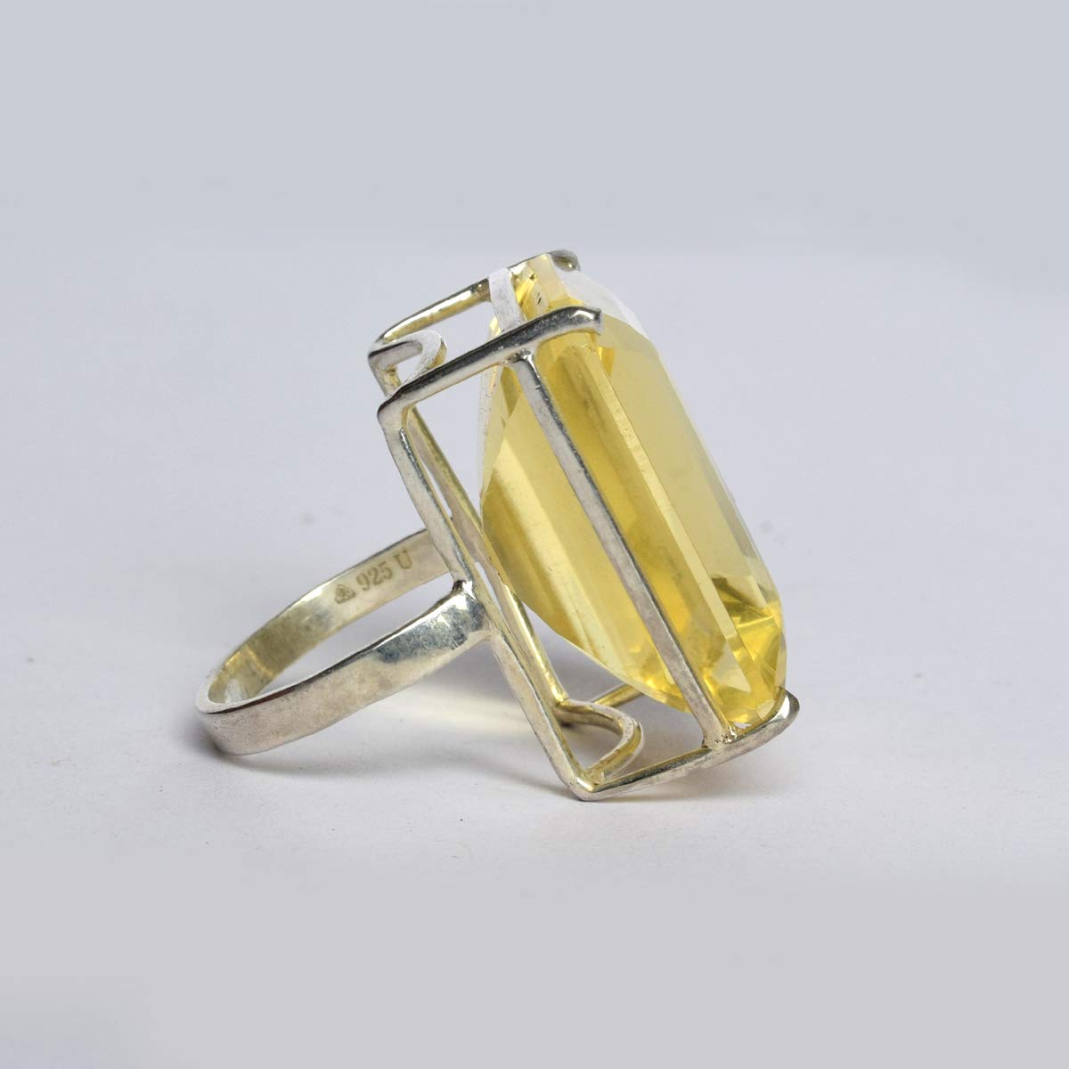 GEMHUB 925 Sterling Silver Yelllow Citrine Silver Ring, Emerald Cut Man Ring, Women Ring, Citrine Women Ring