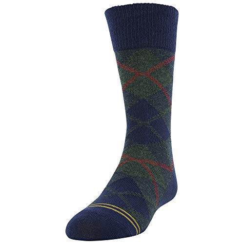 Gold Toe Boy's Dress Crew Socks, 3 Pairs, Peacoat/Grey Heather/Red, Shoe Size: 9-2.5