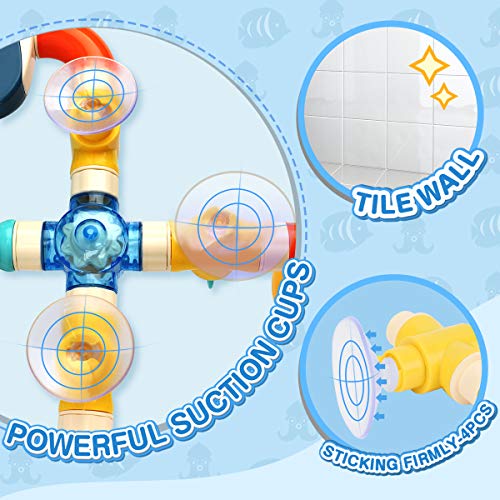 GILOBABY 15 PCS Baby Bath Toys, Animal Spinning Gear Toddler Bath Time Sensory Development Toy Set with Stacking Cup, Attaches to Any Size Tub Wall, Ideal Educational Toys for Child