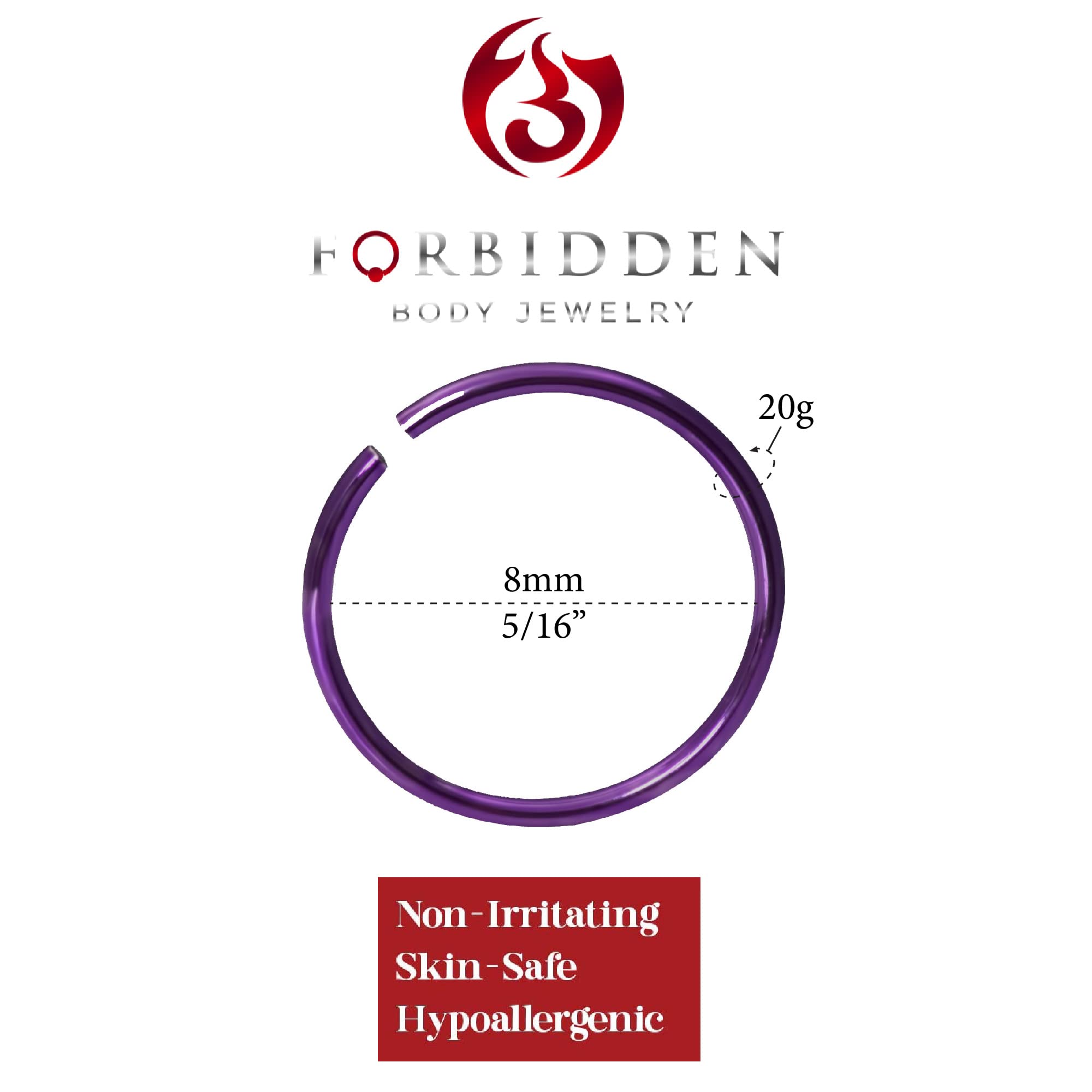 Forbidden Body Jewelry 20g Surgical Steel Titanium IP Purple 8mm Small Nose Hoop