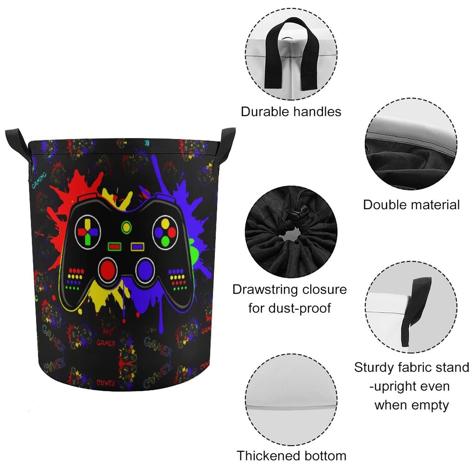Gaming Laundry Basket With Drawstring, Color Game Controller 3d Printed Gamepad Collapsible Storage Basket Boys Kids Room Laundry Nursery Hamper Bathroom