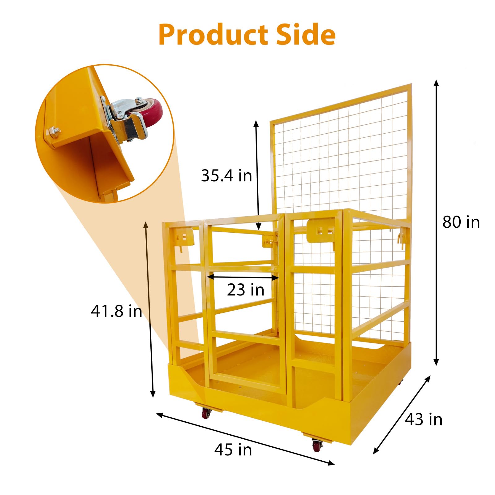 Forklift Safety Cage, 43" x 45" Forklift Basket with Wheel, 1400 lbs Capacity Folding Forklift Work Platform with with Safety Harness, Collapsible Aerial Platform for Lifting Loader