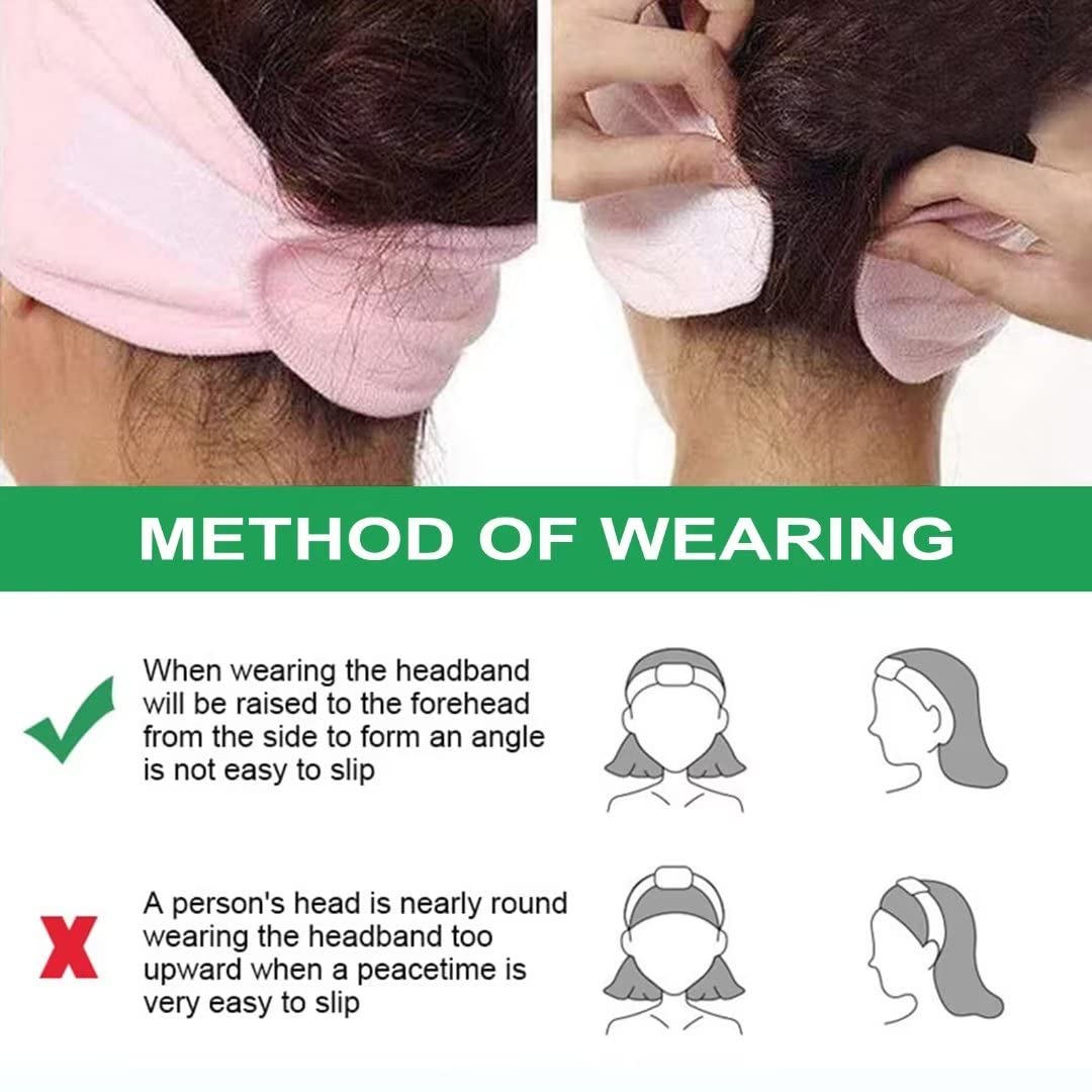 Flytianmy 2 Pcs Spa Facial Headband, Adjustable Face Wash Headband with Magic Tape for Bath, Makeup and Sport (Grey, White)