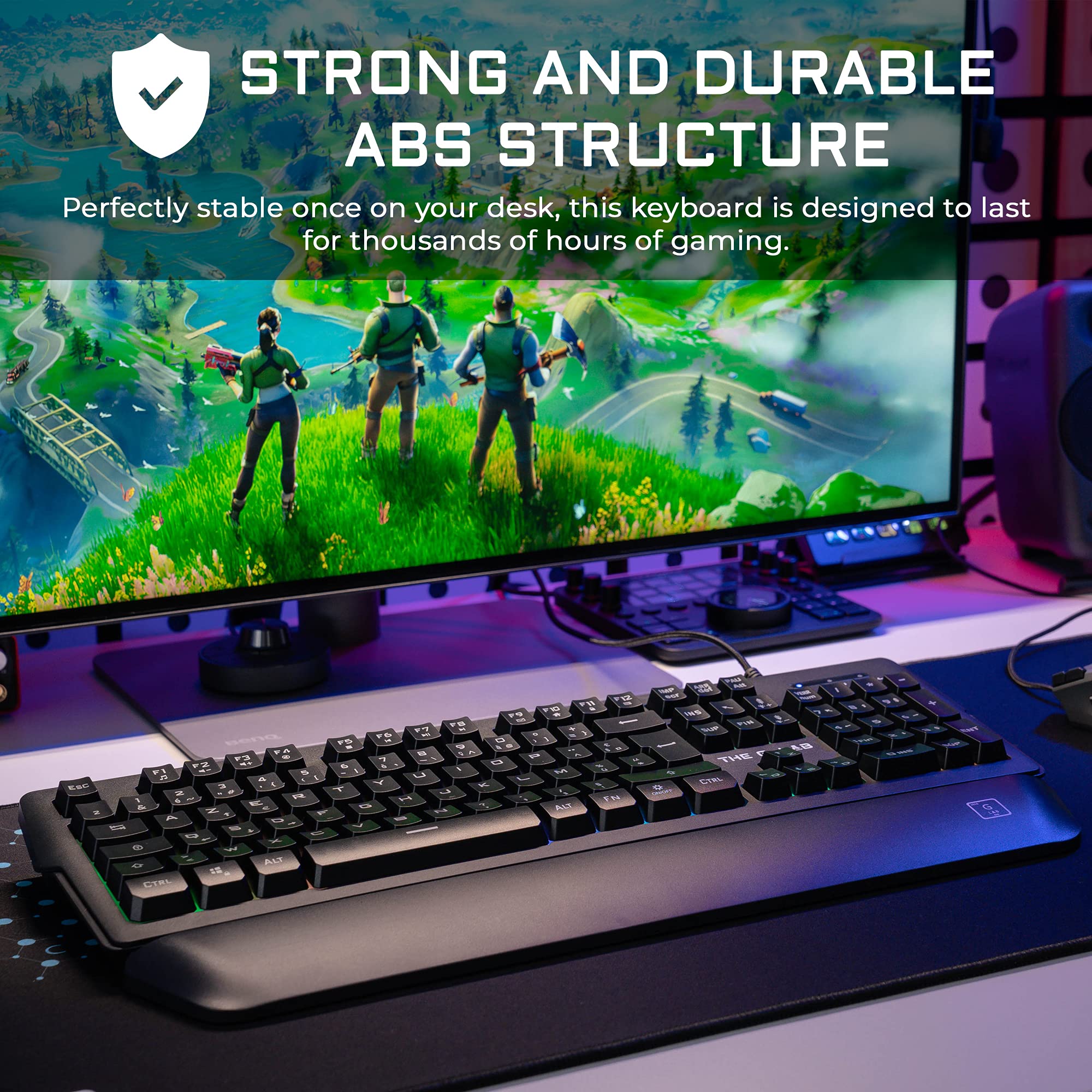 G-LAB Keyz Palladium Wired USB QWERTY Gaming Keyboard - Multicolor RGB LED Backlit Gaming Keyboard, Magnetic Wrist Rest, 26 Anti-ghosting Keys, Durable - PC and Consoles PS5 (Black)