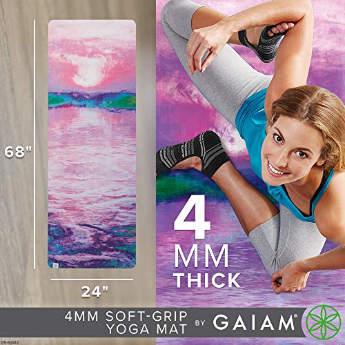 Gaiam Soft-Grip Yoga Mat - Microfiber Towel Top with Rubber Backing Dual-Sided Yoga & Exercise Mat for Hot Yoga, Sunset