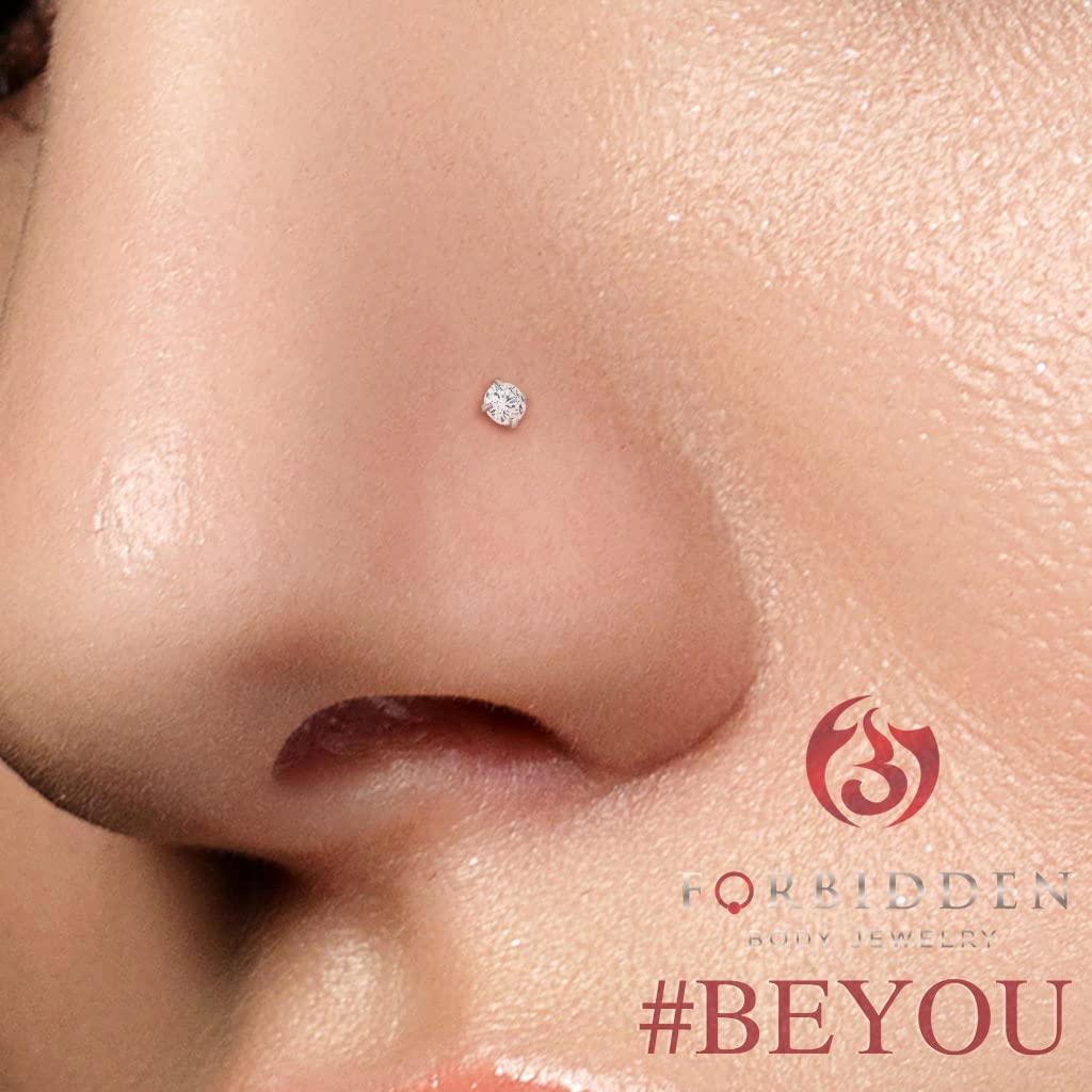 Forbidden Body Jewelry 18g Grade 23 Titanium 2mm Press Fit CZ L Shaped Nose Stud (2pcs)