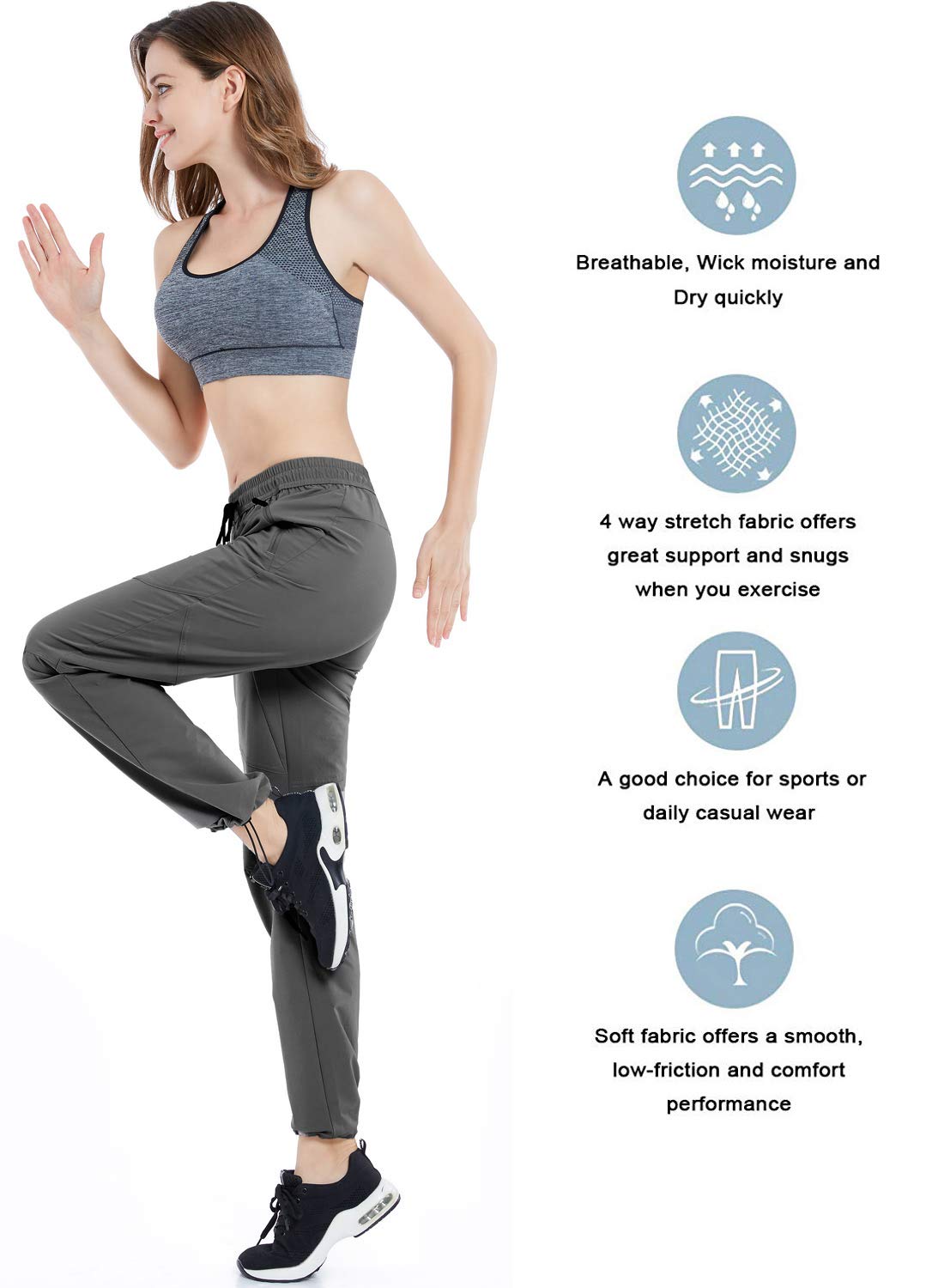 GMTTFOUR Women's Outdoor Hiking Pants Lightweight Quick Dry Cargo Capri Pants Water Resistant UPF 50 Zipper Pockets(Dark Grey,XS)