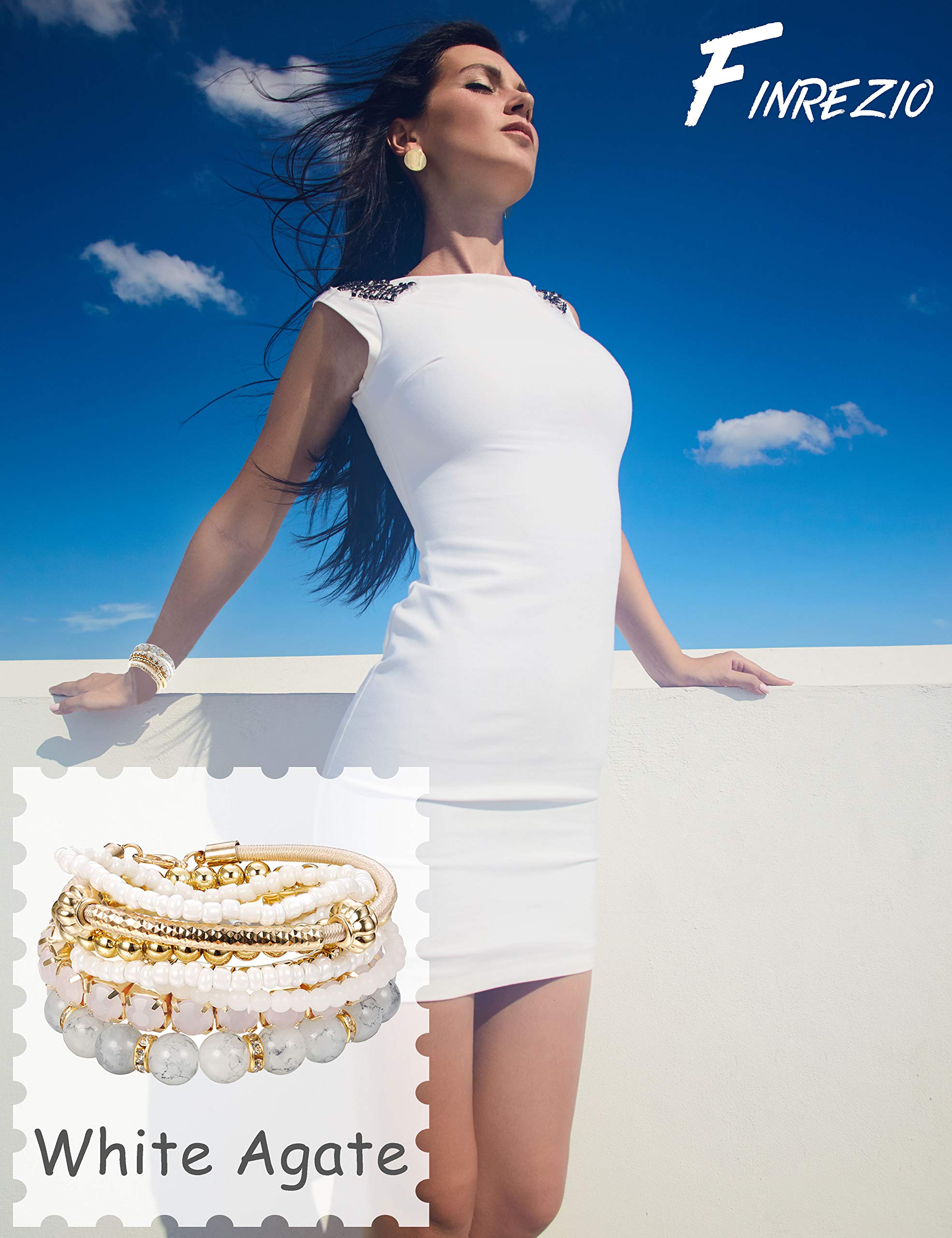 FINREZIO 3 Sets Bohemian Beaded Bracelets for Women Multilayer Stretch Stackable Bracelet Set Multicolor Jewelry
