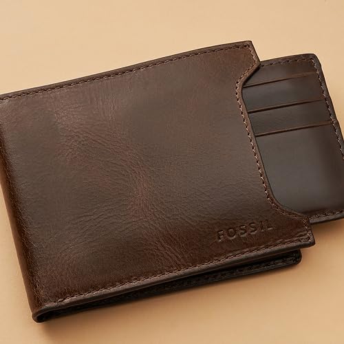 Fossil Men's Derrick Leather Bifold Sliding 2-in-1 with Removable Card Case Wallet, Dark Brown, (Model: ML3685201)