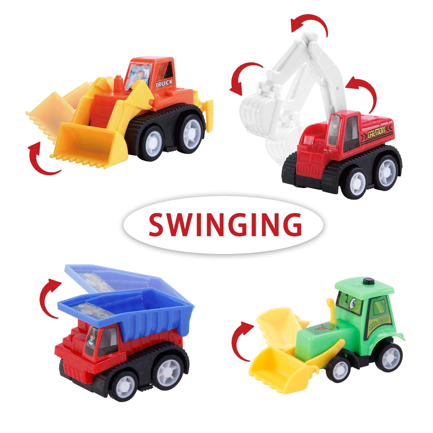 Fun-Here 12 Packs Construction Toy Pull Back Digger Mini Vehicles Excavator Bulldozer Truck Toy for 2 3 4 5 Year Old Kids Boy Girl Toddlers Party Favor Cake Decorations Birthday Gift