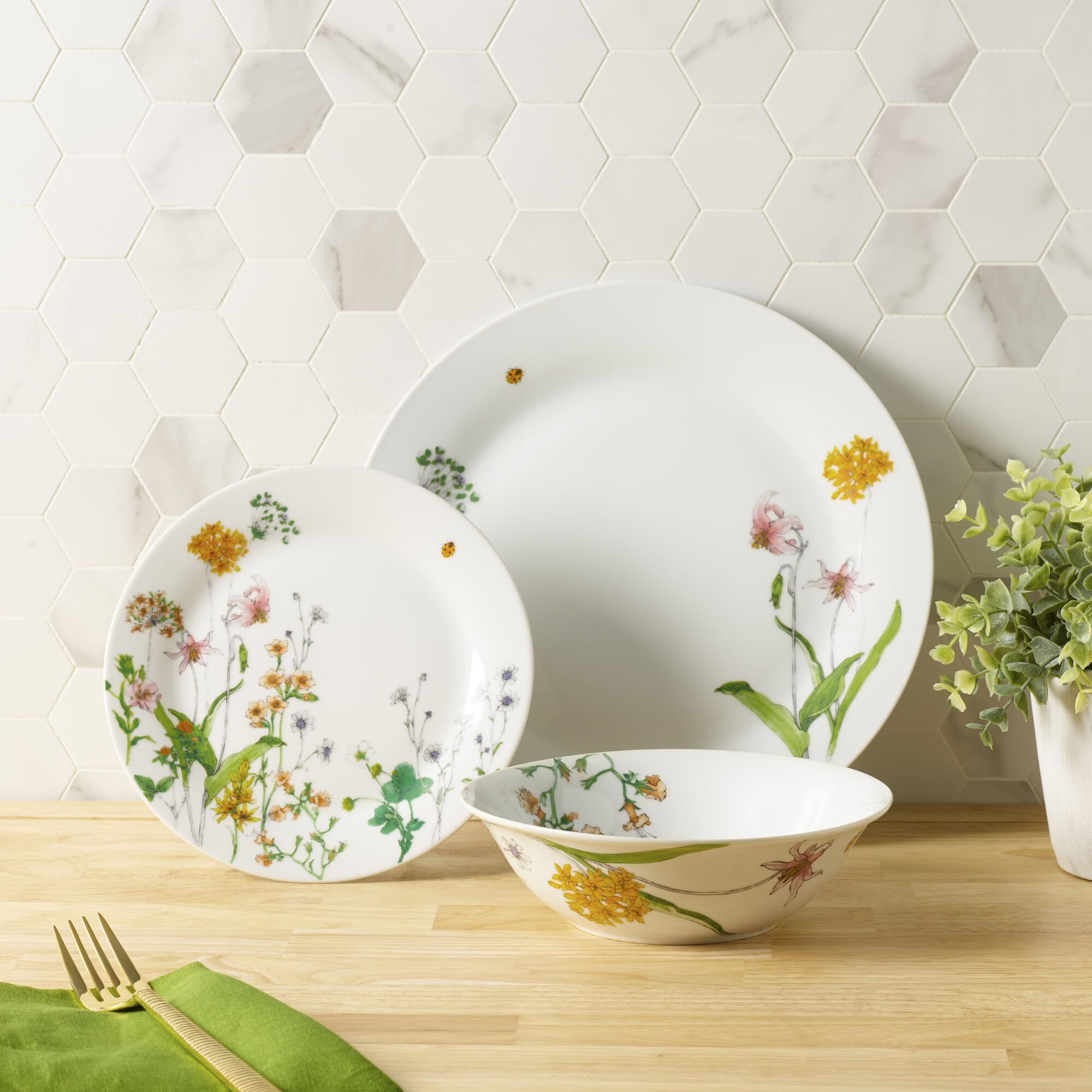 Fitz & Floyd Emerson Porcelain Dinnerware Set, Floral, Service for 8, 24 Pieces