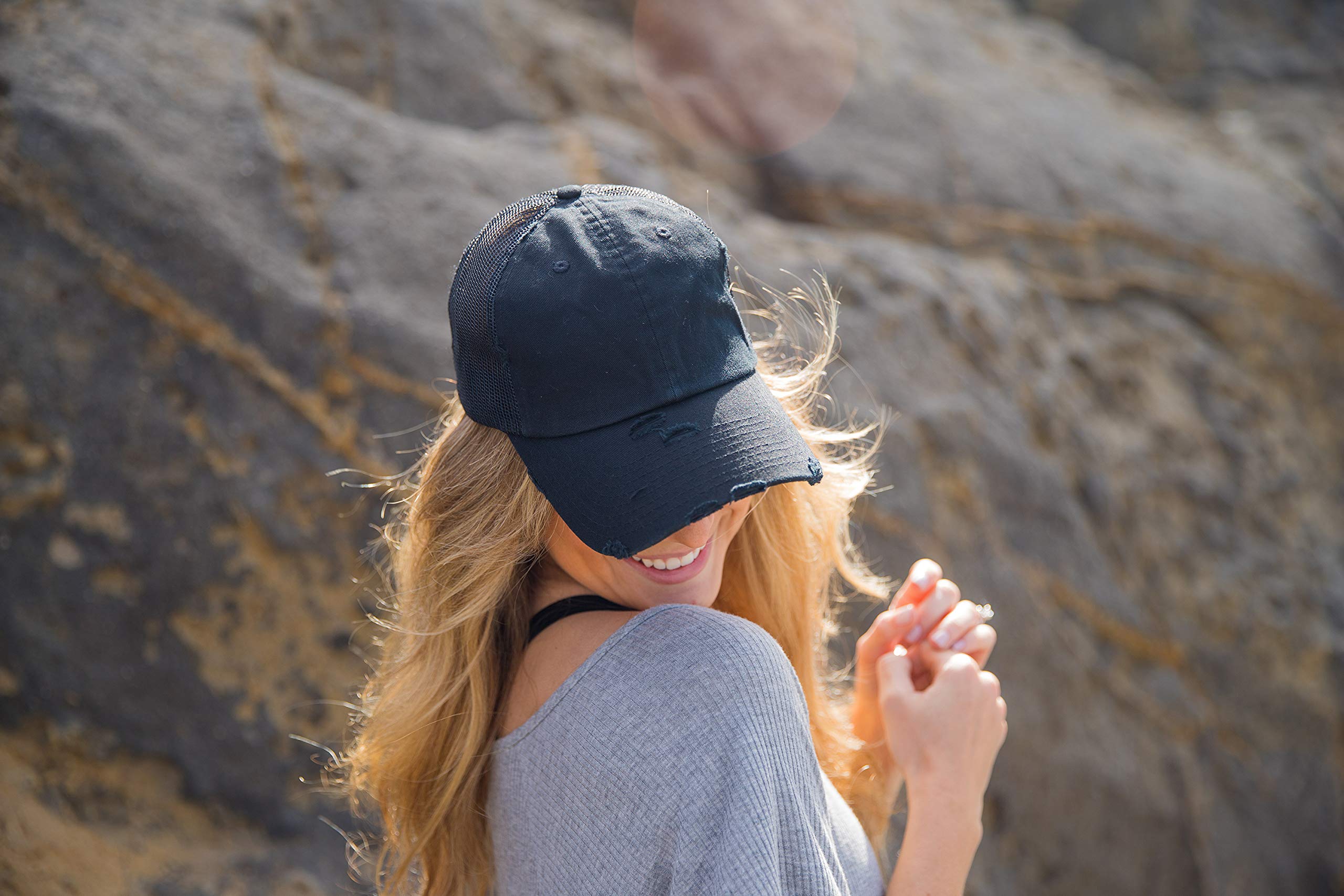 Funky Junque Distressed Trucker Dad Hat - Black