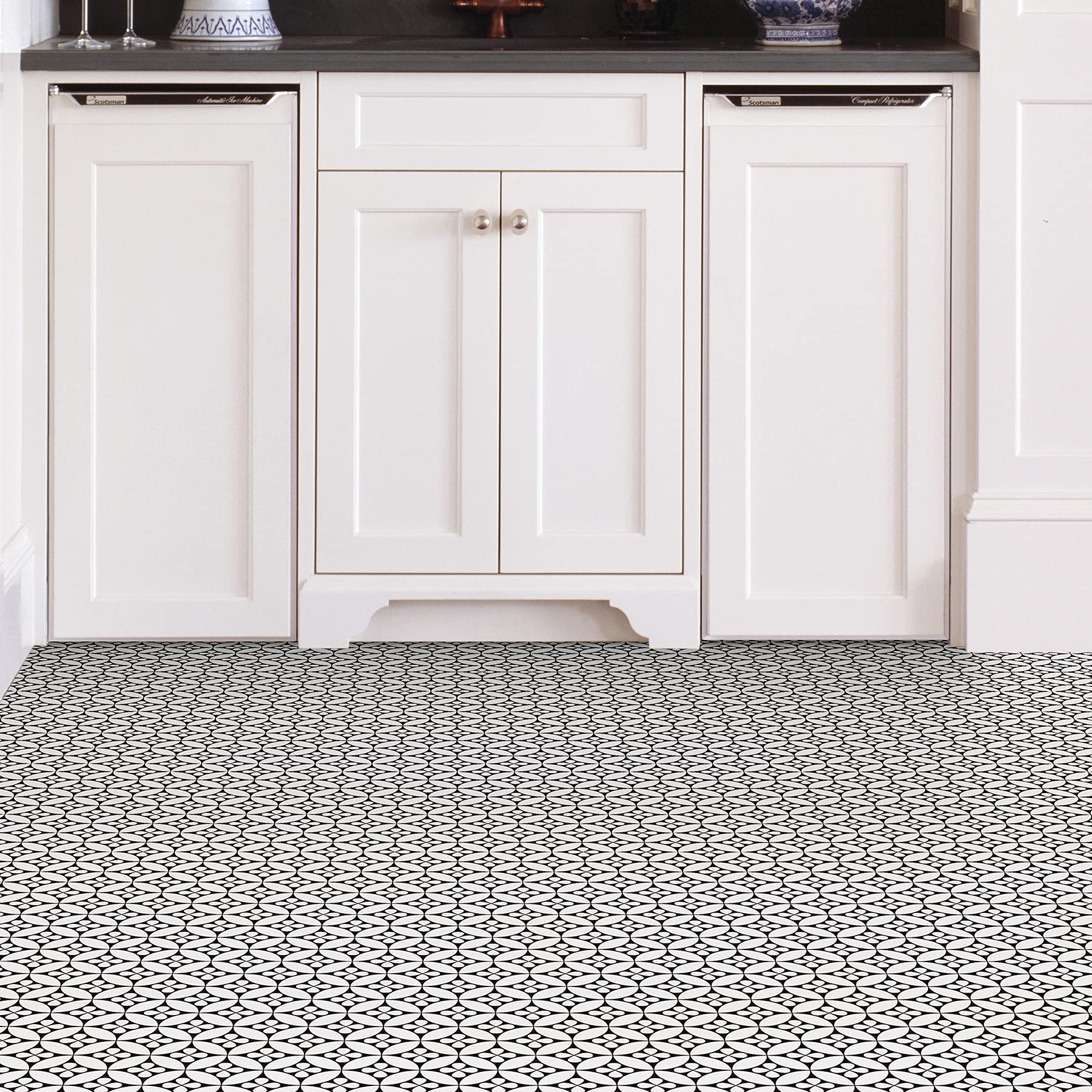FloorPops FP3564 Fleur Peel & Stick Floor Tiles, Black