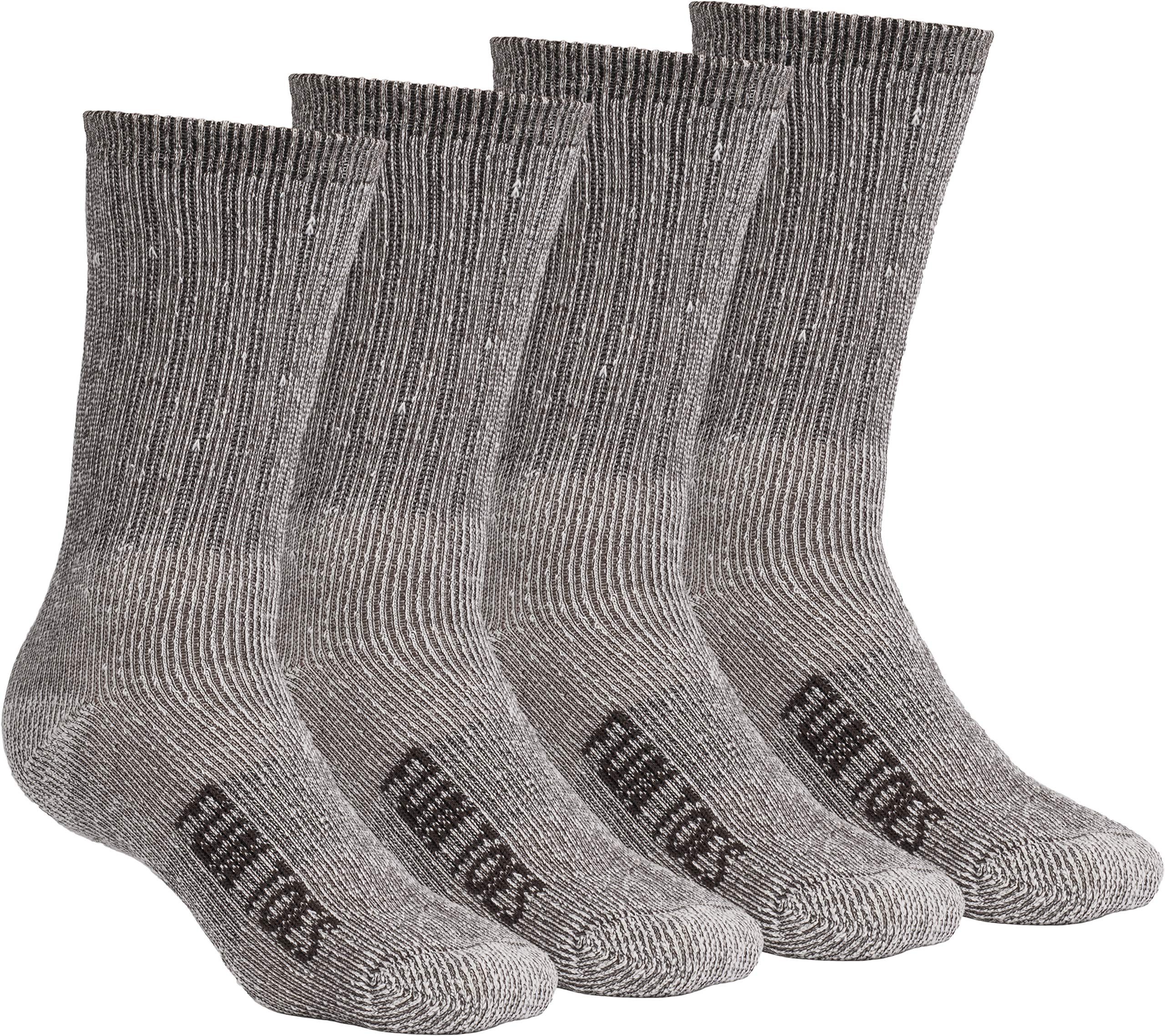 FUN TOES Men's 70% Merino Wool Crew Socks 4 Pack Midweight Arch Support Fully Cushioned Ideal for Hiking (Brown, Mens 10-13)