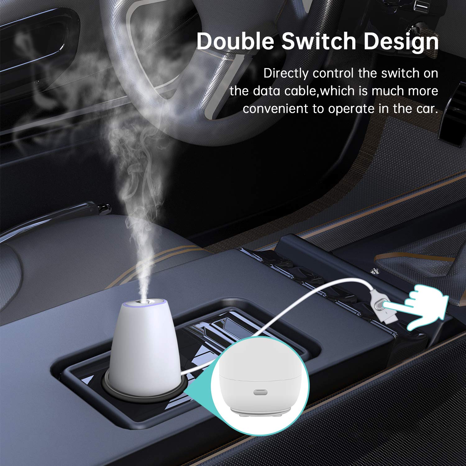 Gocheer Car Diffuser, Ultrasonic USB Car Humidifier Diffusers Essential Oil Aromatherapy Diffuser for Car Bedroom Baby Room Small Air Humidifiers with Waterless Auto Shut-Off, 7 Colorful Night