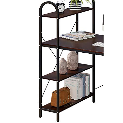 Function Home 47 Inch Computer Desk with Shelves,Writing Desk with Storage Bookshelf, Study Corner Desk with Anti-Slide Design, Black Oak Engineered Wood Top and Black Metal Base