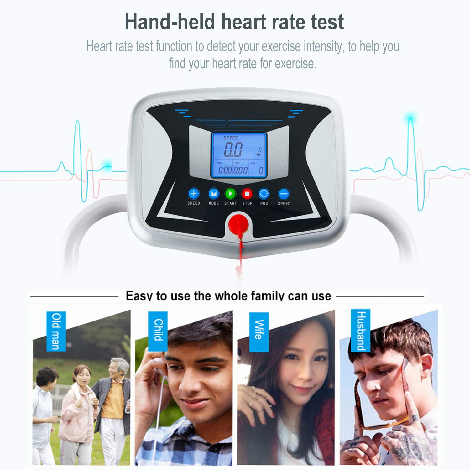 Folding Treadmills, Electric Foldable Treadmill with LCD Display, Heart Rate Sensor, Shock Absorption, Health& Fitness Exercise Walking/Running/Jogging for Home Gym or Office