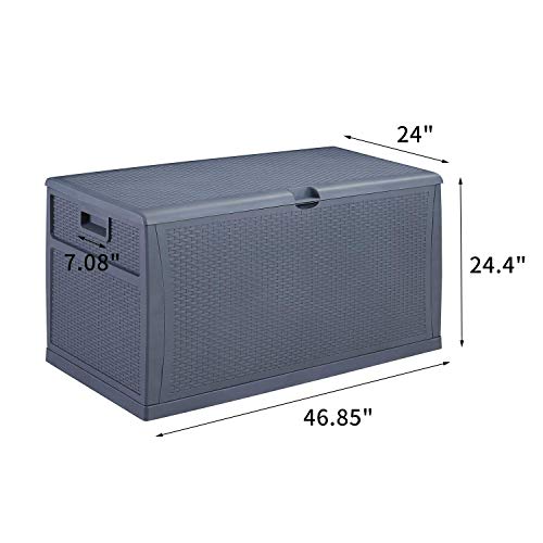 GDY 120 Gallon Patio Storage Deck Box, Outdoor Storage Plastic Bench Box, Resin Wicker Storage Container Bench Seat