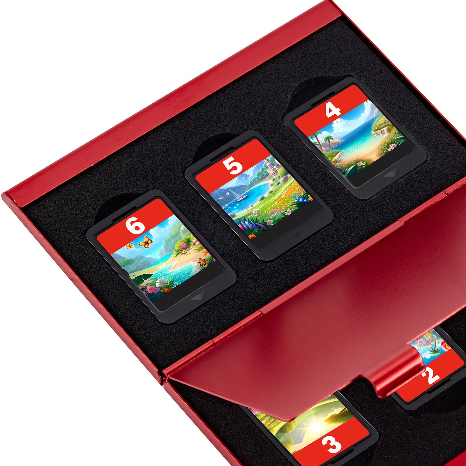 FUNLAB Switch Game Case Compatible with Nintendo Switch(OLED/Lite) Games Holder,Metal Switch Game Card Case with 6 game storage β Red