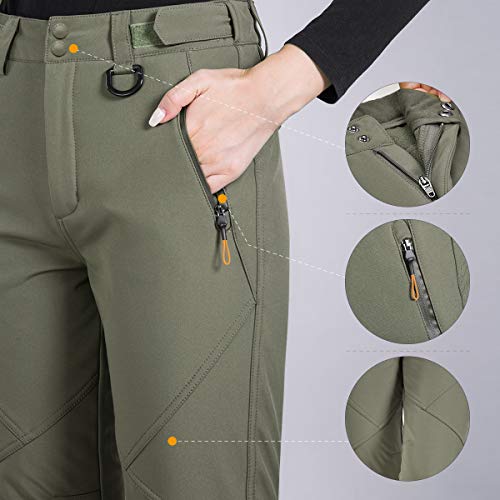 FREE SOLDIER Outdoor Women's Snow Ski Pants Soft Shell Fleece Lined Pants Water Resistant Camping Hiking Pants (True Black 27W/30L)