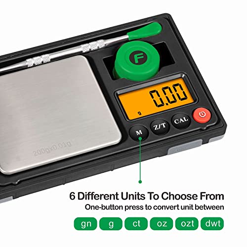 Fuzion Gram Scale, 200g/0.01g Rechargeable Pocket Scale, 6 Units Conversion, Mini Scale Gram and Ounce, Jewelry Scale, Portable Scale, Great for food, Spices, Powder, Coins