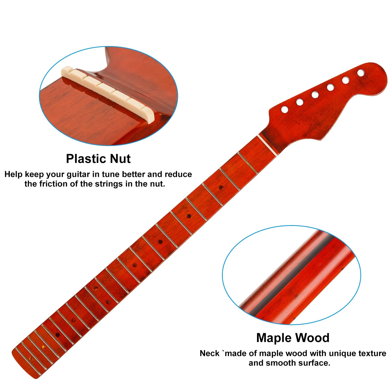 Guitar Neck 21 Fret Maple Fretboard Guitar Neck for ST Style Guitar DIY Parts Replacement Red