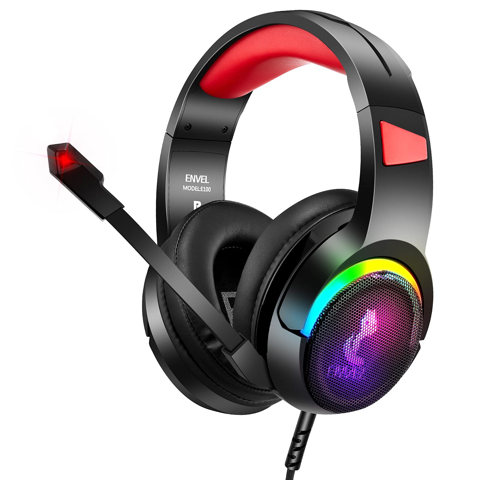 Gaming Headset for PC with Mic PS4/PS5 Xbox One,ENVEL Over-Ear Headphones with Volume Control RGB LED Light Cool Stereo,Noise Reduction for Laptops,Smartphone,Computer