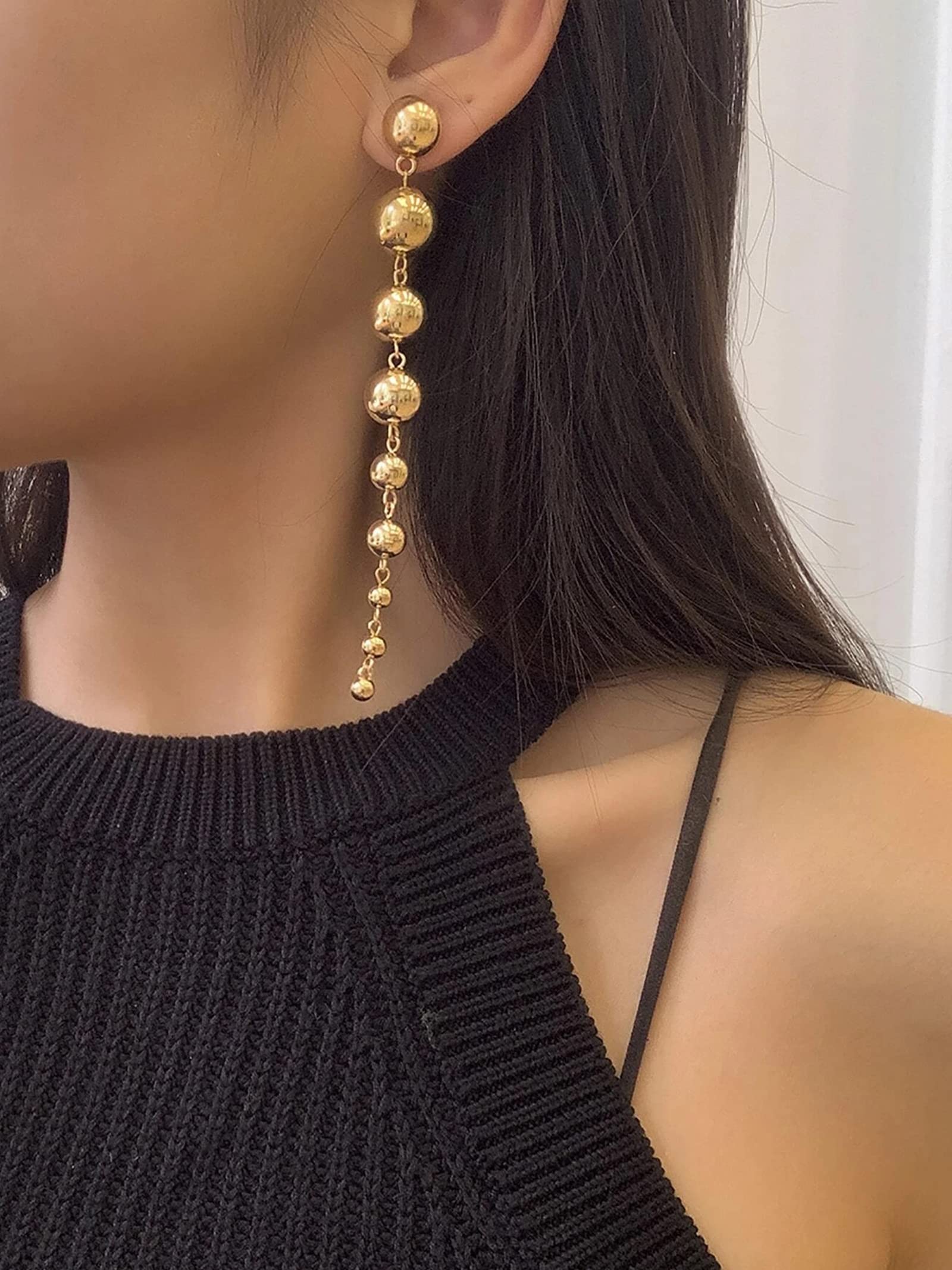 Gold Ball Dangle Earrings Link Round Ball Drop Earring for Women Statement Long Chain Ball Earrings Jewelry (Gold)