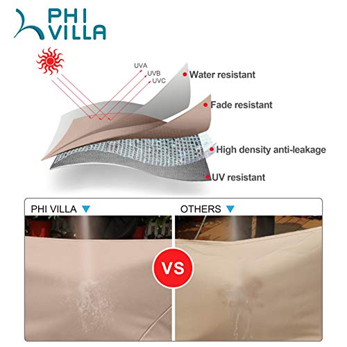 PHI VILLA 15ft Large Patio Umbrella with Solar Lights, Double-Sided Outdoor Market Rectangle Umbrellas with 36 LED Lights, Base (Stand) Included, Beige