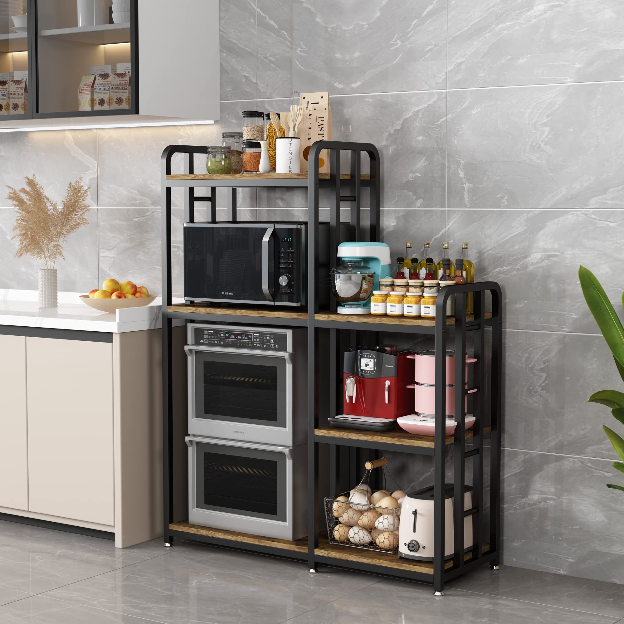 FOLREBAS Kitchen Bakers Rack,6-Tier Utility Coffee Bar Station Utility Storage Shelf, Microwave Oven Stand， Adjustable Utility Storage Shelf for Kitchen Suitable for kitchen Home Office