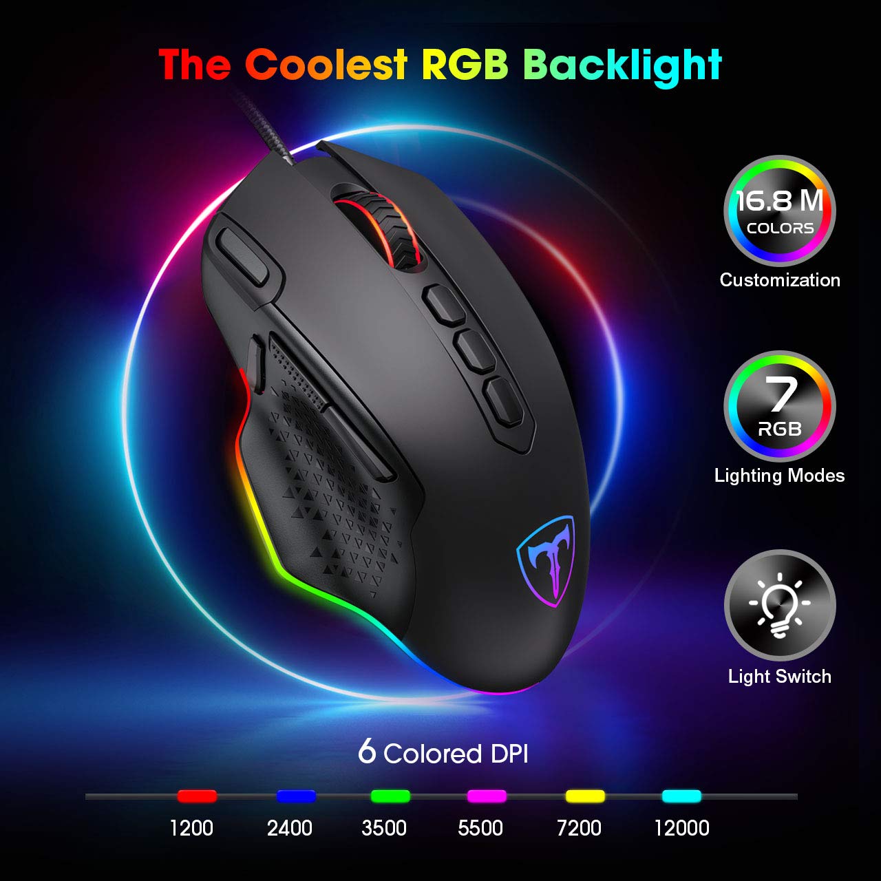 Gaming Mouse Wired [12000 DPI][Customizable RGB Backlit][10 Programmable Buttons][Fire & Sniper Button][Weight and Balance Tuning][Lag-Free] Ergonomic Game USB PC Computer Mice