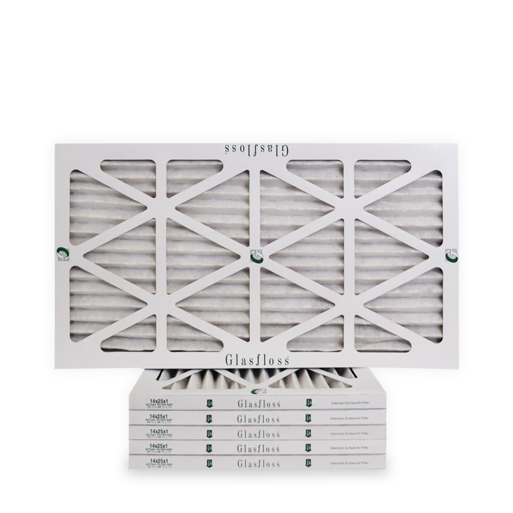 Glasfloss 14x25x1 Pleated Air Filter, ZL Series, MERV 10 - Actual Size: 13 1/2 x 24 1/2 x 7/8 (Box of 6)