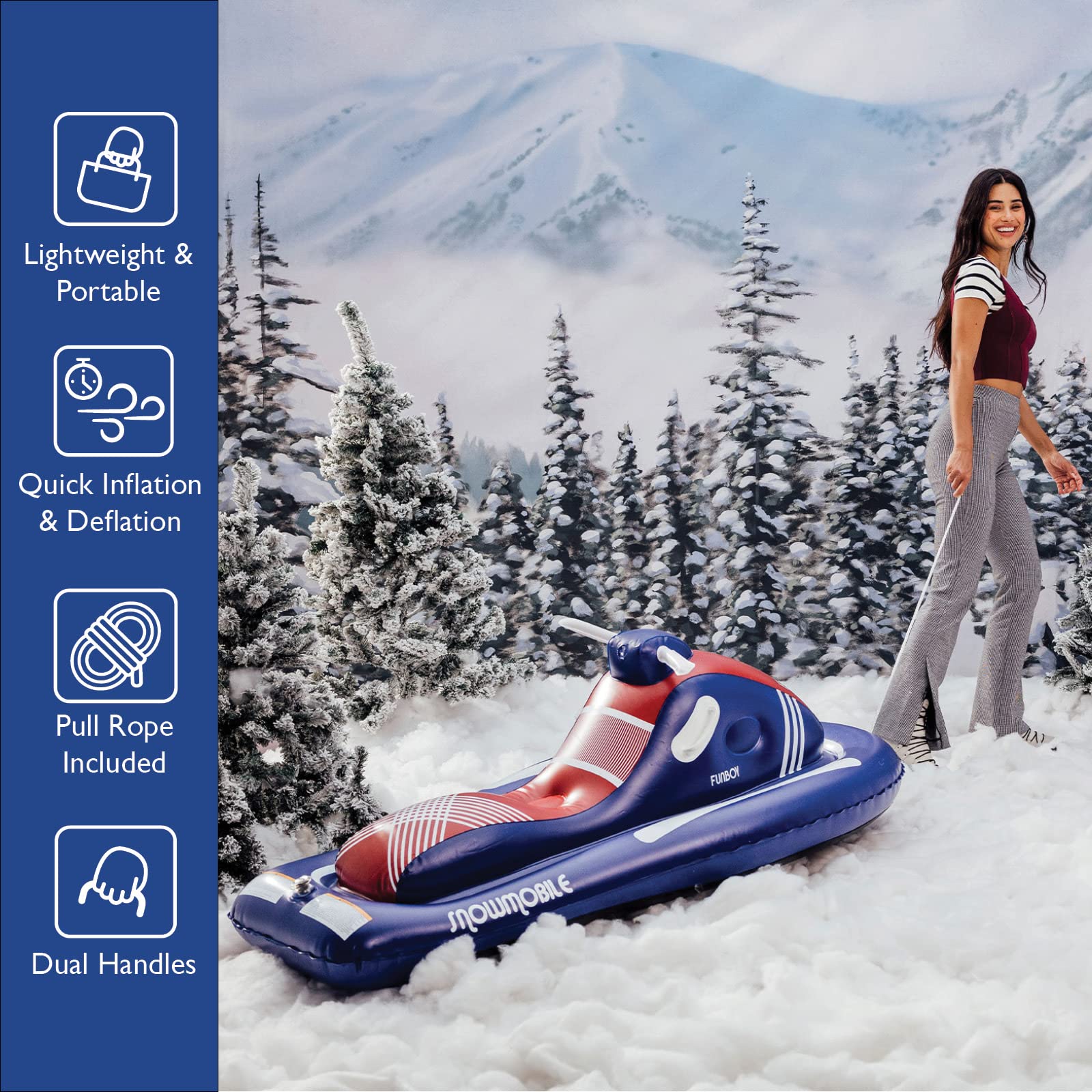 FUNBOY Winter Fun Inflatable Snowmobile, Single, Retro Single