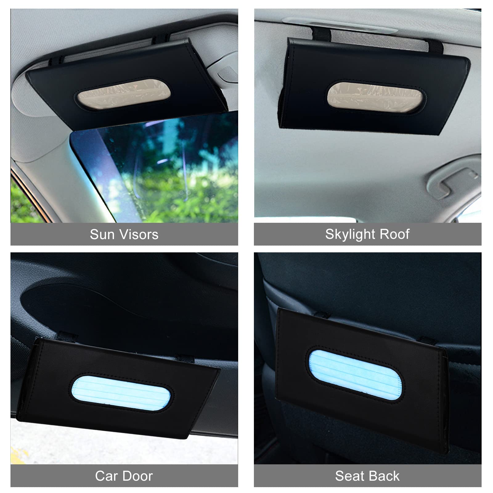 Grafken Car Tissue Holder, Mask Holder for Car, Visor Tissue Holder, Wipes Case for Car, PU Leather Backseat Tissue Case Holder for Vehicle (Black)