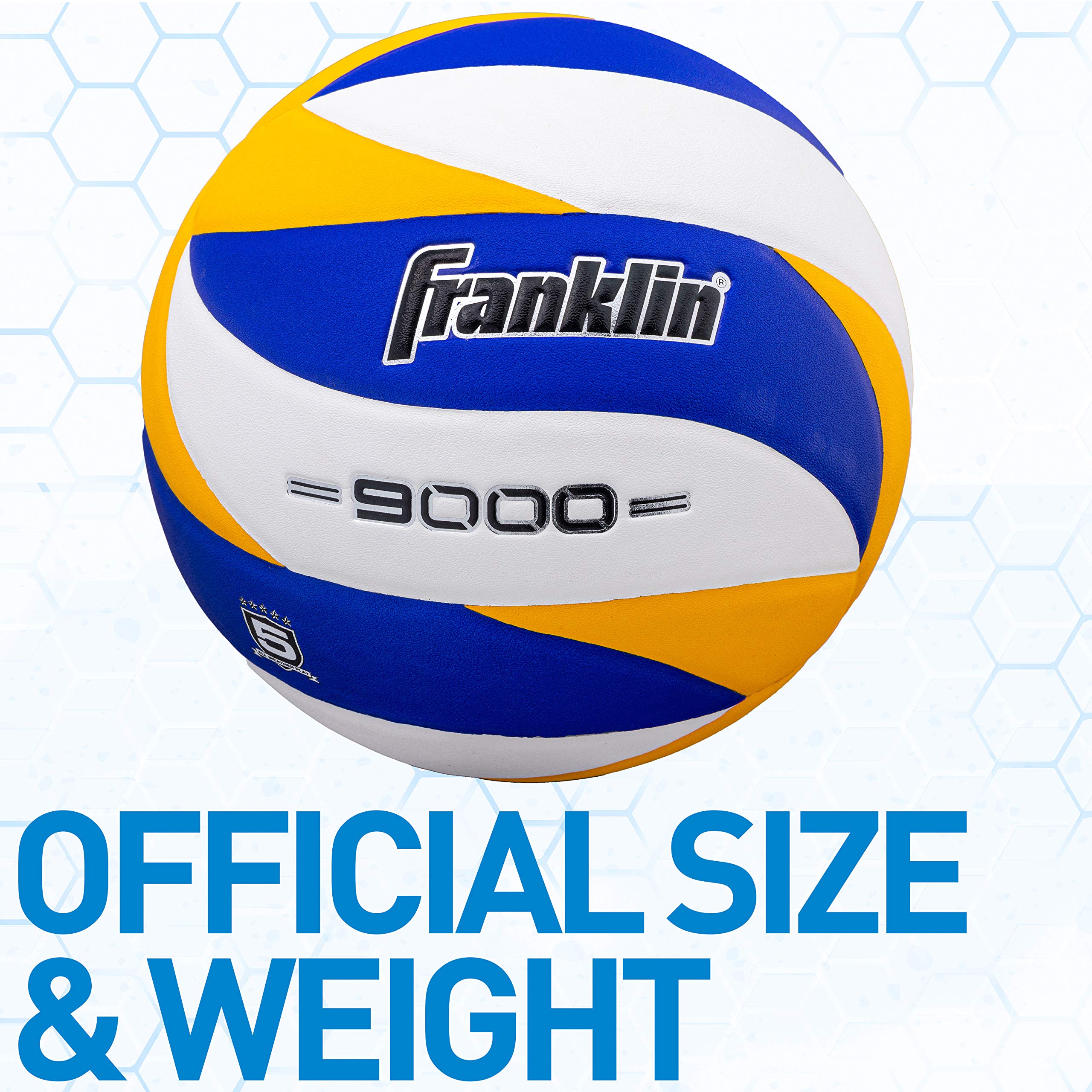 Franklin Sports 9000 Indoor Volleyball - Official Size and Weight Volleyball - Advanced Performance - Premium Soft Cover and Bounce - Air Pump Included White