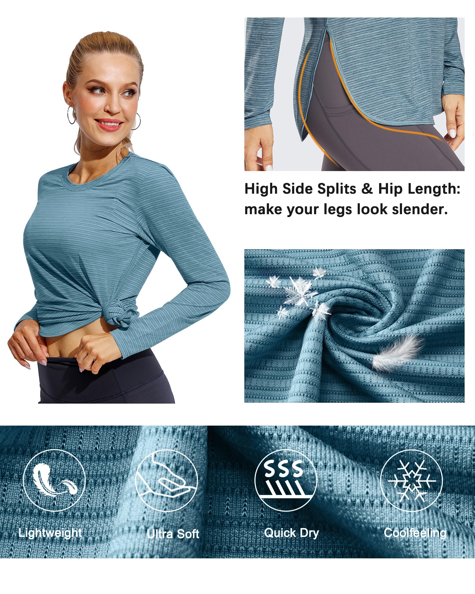 G4Free Women's Long Sleeve Shirts UPF 50+ Sun Protection SPF Quick Dry T-Shirt Hiking Shirts(Peacock Blue,L)