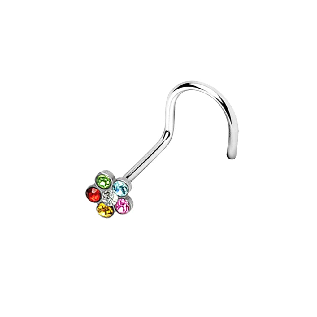 FIFTH CUE 4pc 6-Gem Flower 316L Surgical Steel Nose Screw Value Pack (18G)